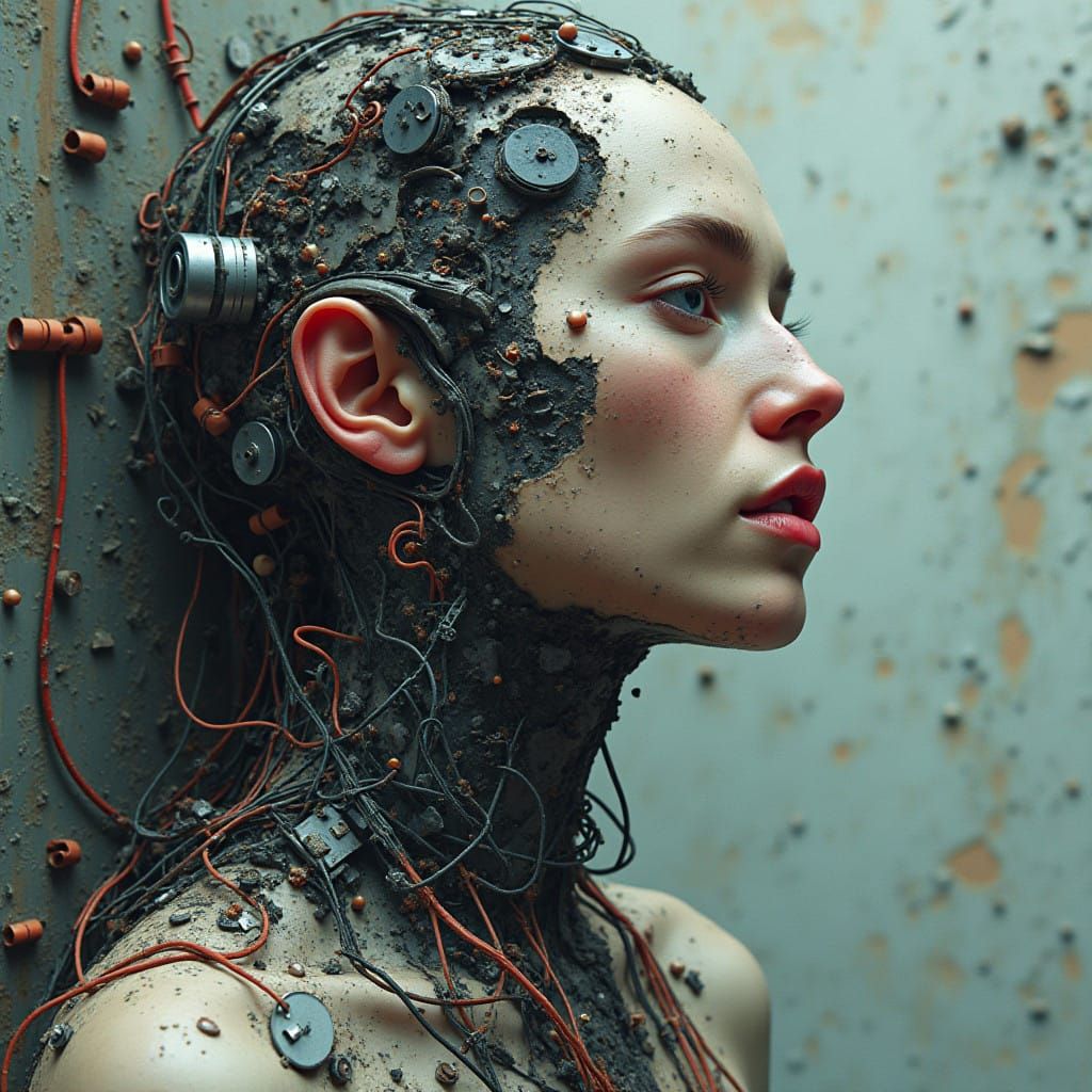 Cyborg Woman in Dystopian Anomaly, Glitch Art - AI Art