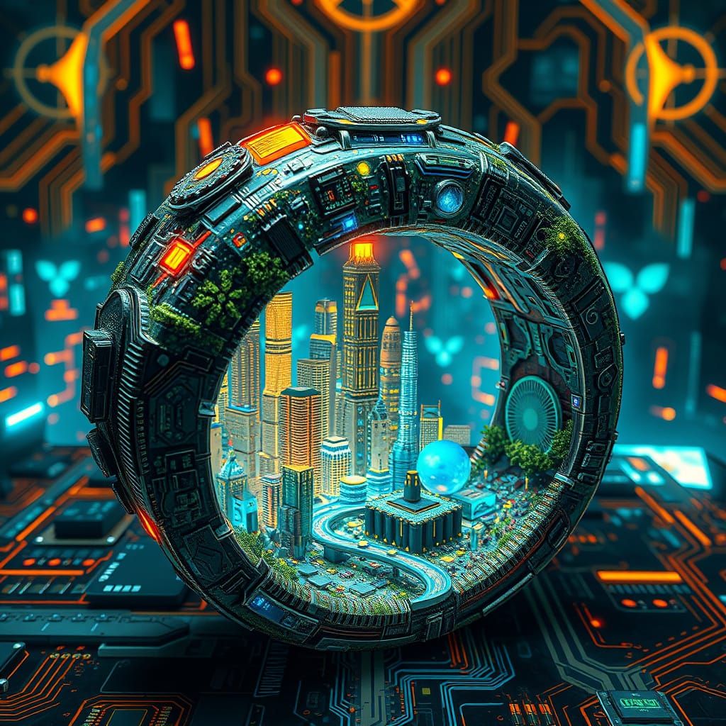 Sci-fi work - Cyberpunk Ring with Sci-fi City