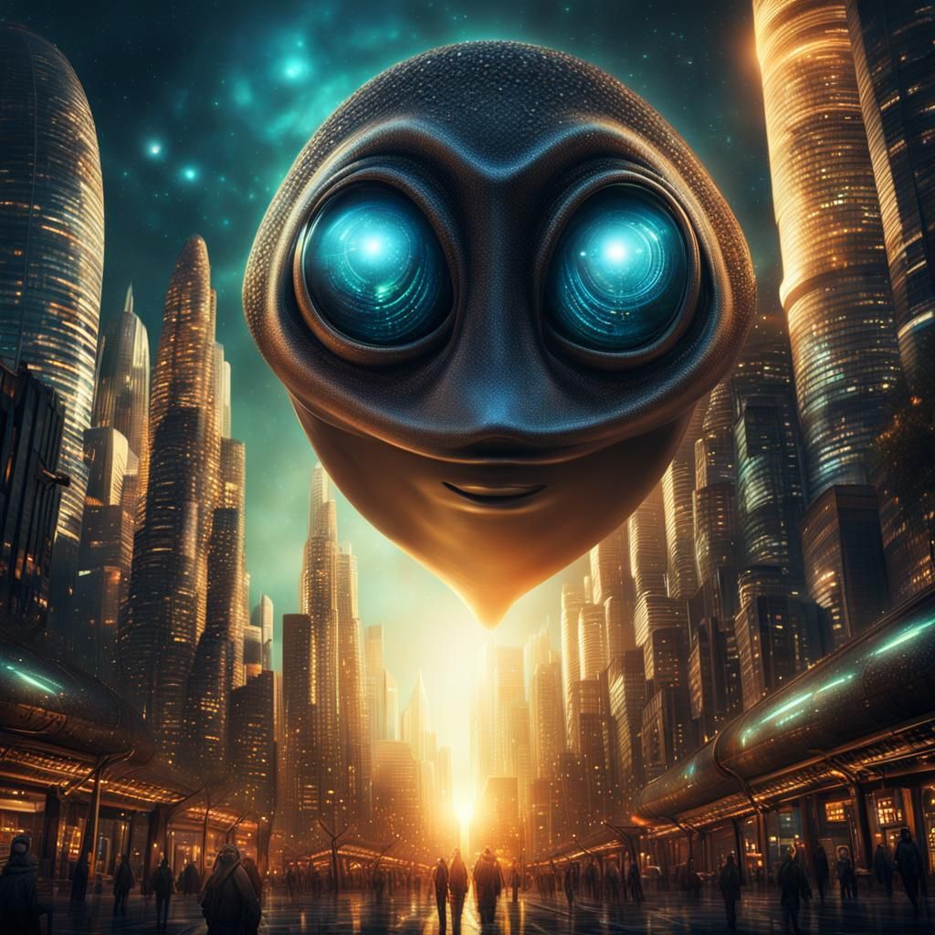 Alien in the city - AI Generated Artwork - NightCafe Creator