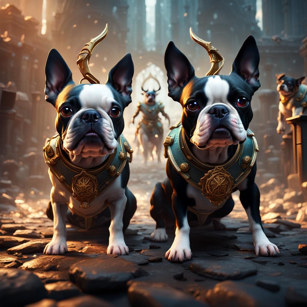 Two boston terrier dogs in Angels and Demons version - AI Generated ...