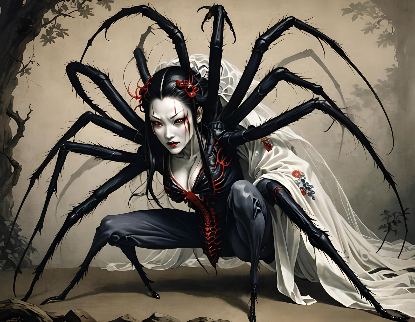 The Jorogumo in Cyberpunk Style: A Seductive Monst... - AI Art