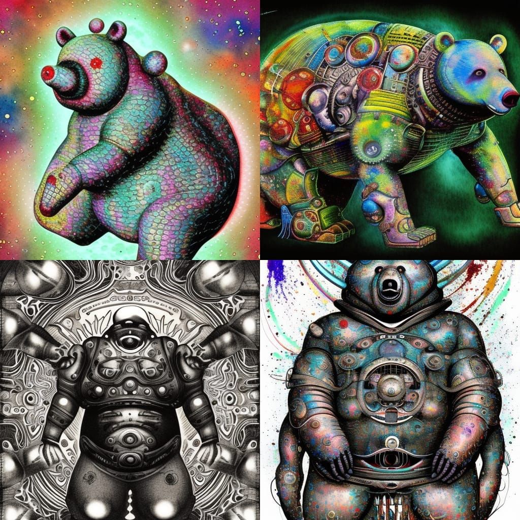 Cyborg Psychedelic hippie rave Obese Bear, cosmic surrealism fantasy 8k ...