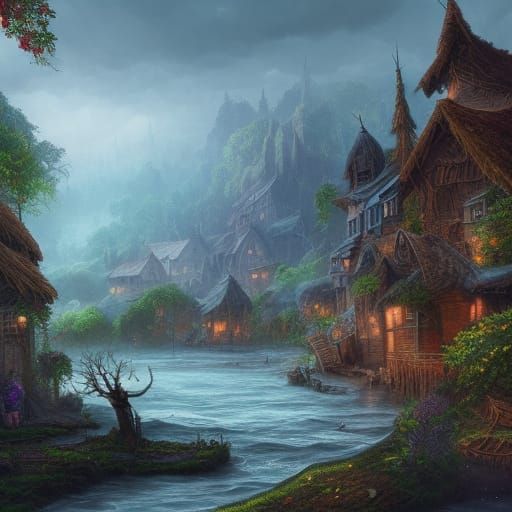 village reclaimed by nature - AI Generated Artwork - NightCafe Creator