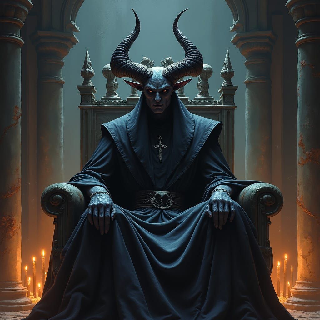 Darkness from the movie Legend standing in his thr... - AI Art