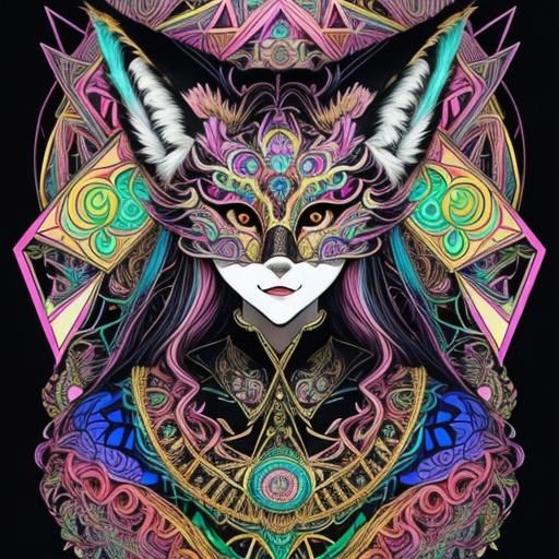 "(Hyper detailed anime art of a fox inspired Venetian mask in ...