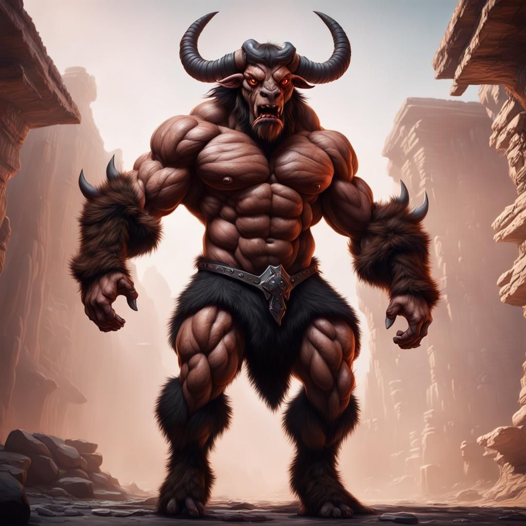 Minotaur muscle Man monster furry - AI Generated Artwork - NightCafe Creator