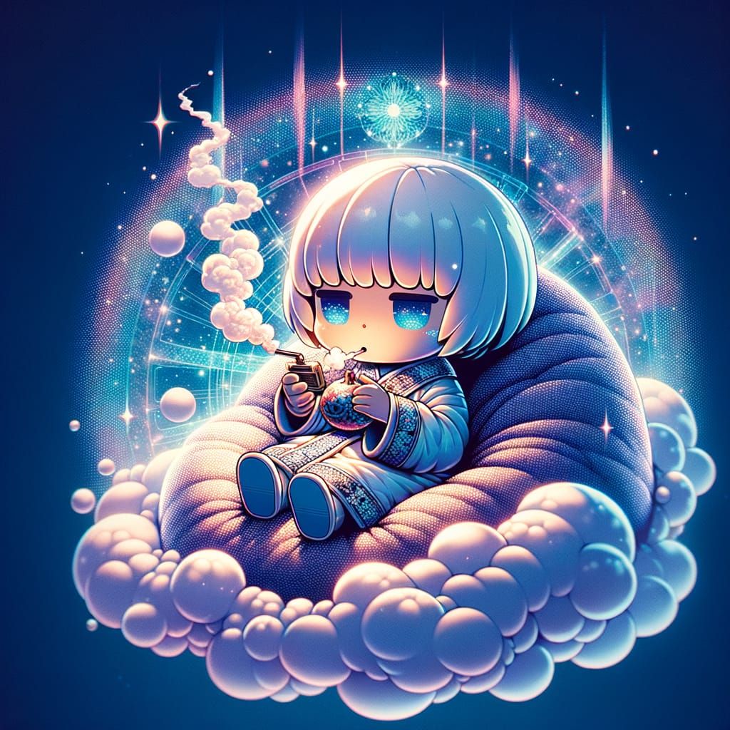 Adorable chibi vibing - Cosmic Chibi Alien in Astral Cloud