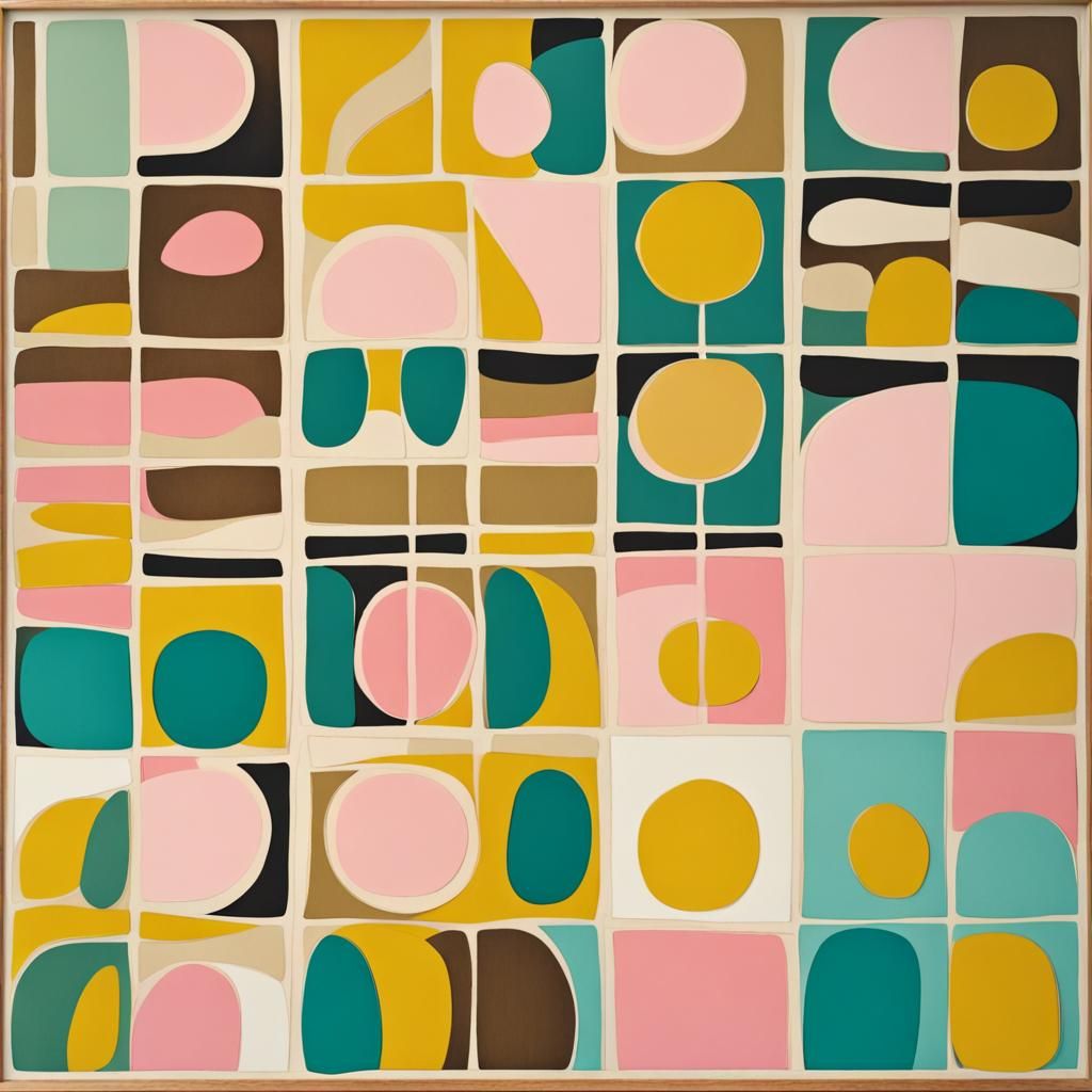 Orla kiely inspired mid century art in yellow pink and teal - AI ...