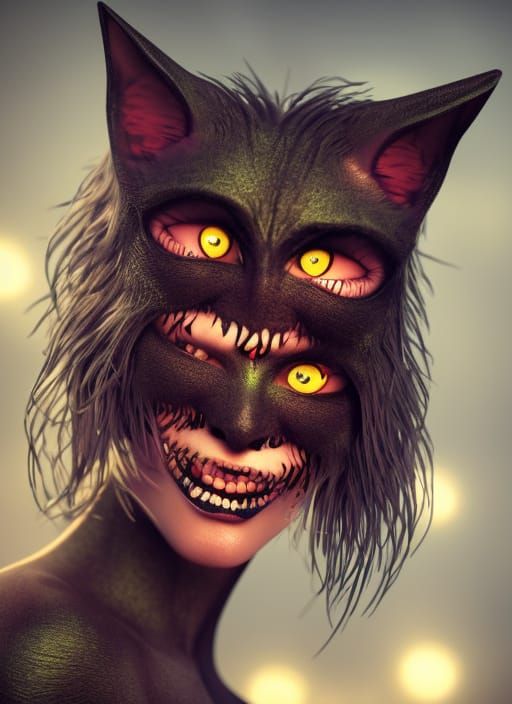Mutant cat woman creature monster 8k beautiful colors fine details ...