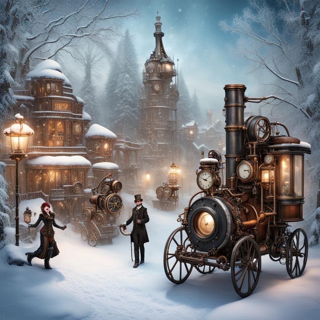 Steampunk Winter Wonderland - AI Generated Artwork - NightCafe Creator