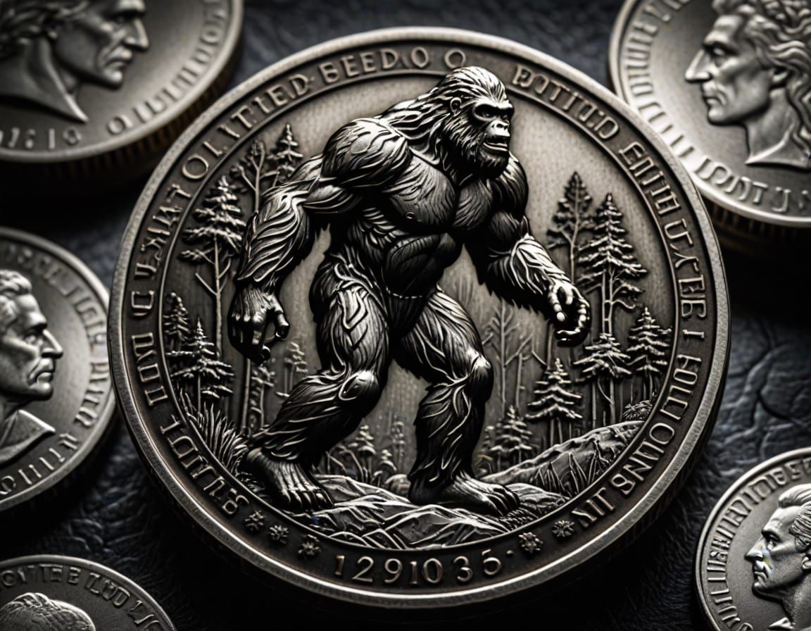 a coin with Bigfoot depicted on it - Mysterious Bigfoot Coin...