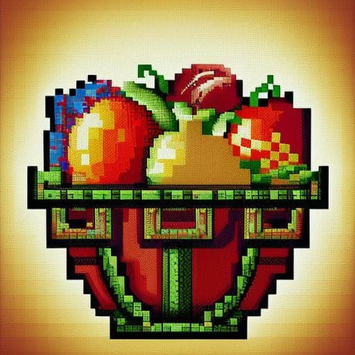 Pixel art!!!!! of a fruit basket Epic cinematic brilliant stunning ...