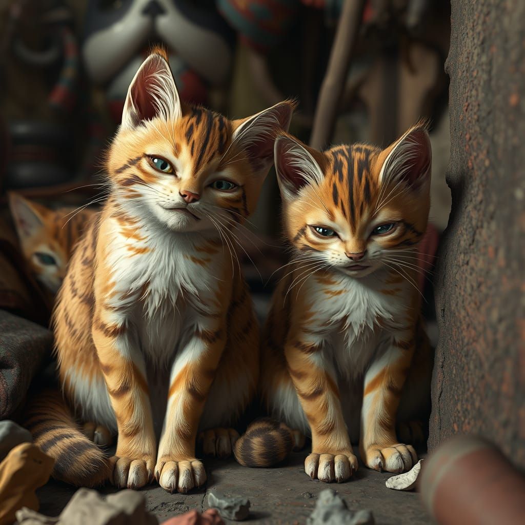 Poor cats - Whiskered Felines in Squalor, Inspired by WLOP a...