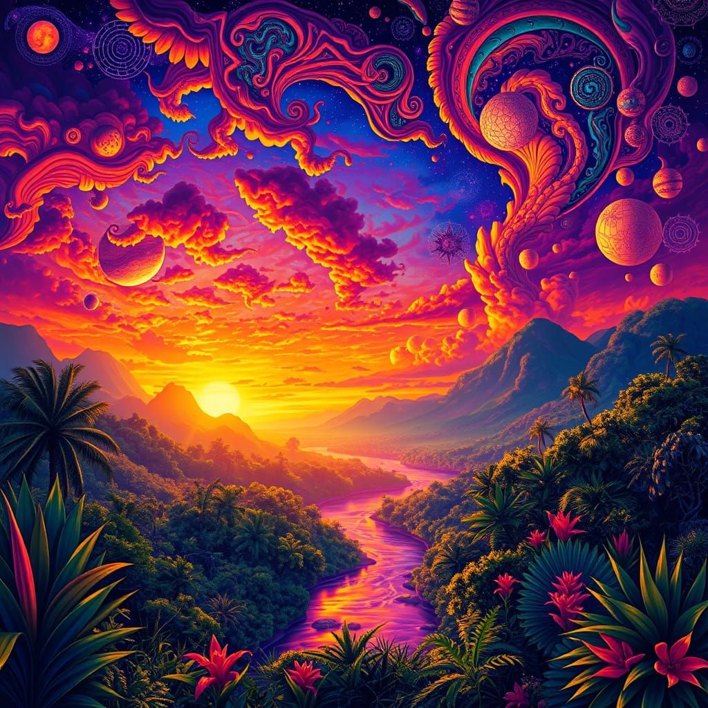 a colorful river valley at sunset - Luminous River Valley Dr...