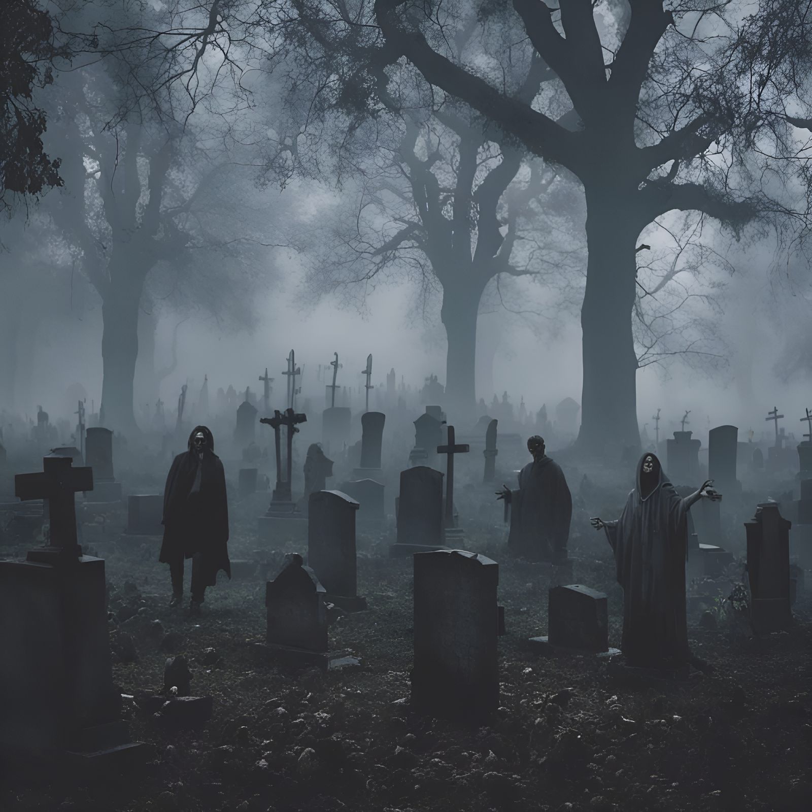 Foggy dark cemetery many zombies walking 4K - AI Generated Artwork ...