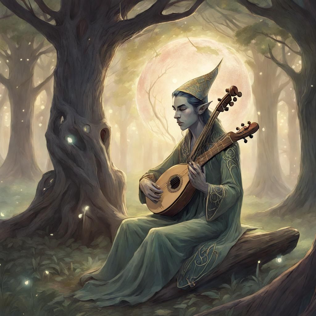 Enchanted Echoes The Elven Bard's Evening Melody - AI Generated Artwork ...