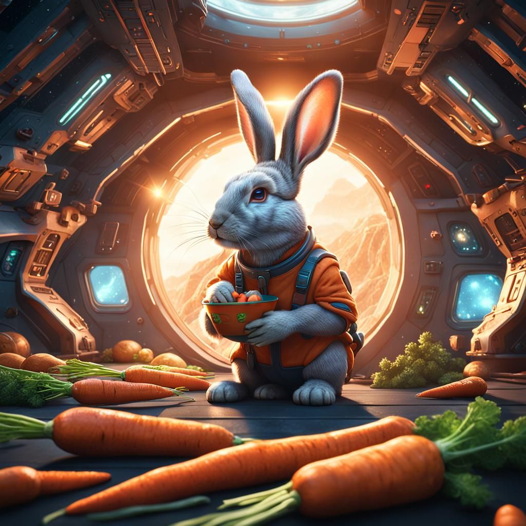A rabbit eating a carrot in a spaceship - AI Generated Artwork ...