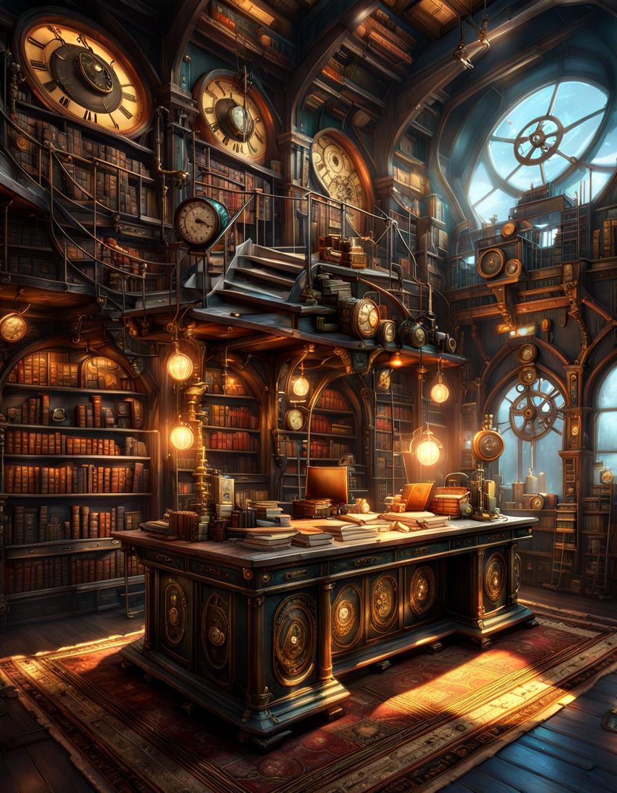 Steampunk Library v3 - AI Generated Artwork - NightCafe Creator