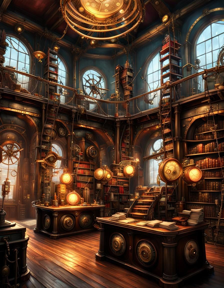 Steampunk Library v4 - AI Generated Artwork - NightCafe Creator