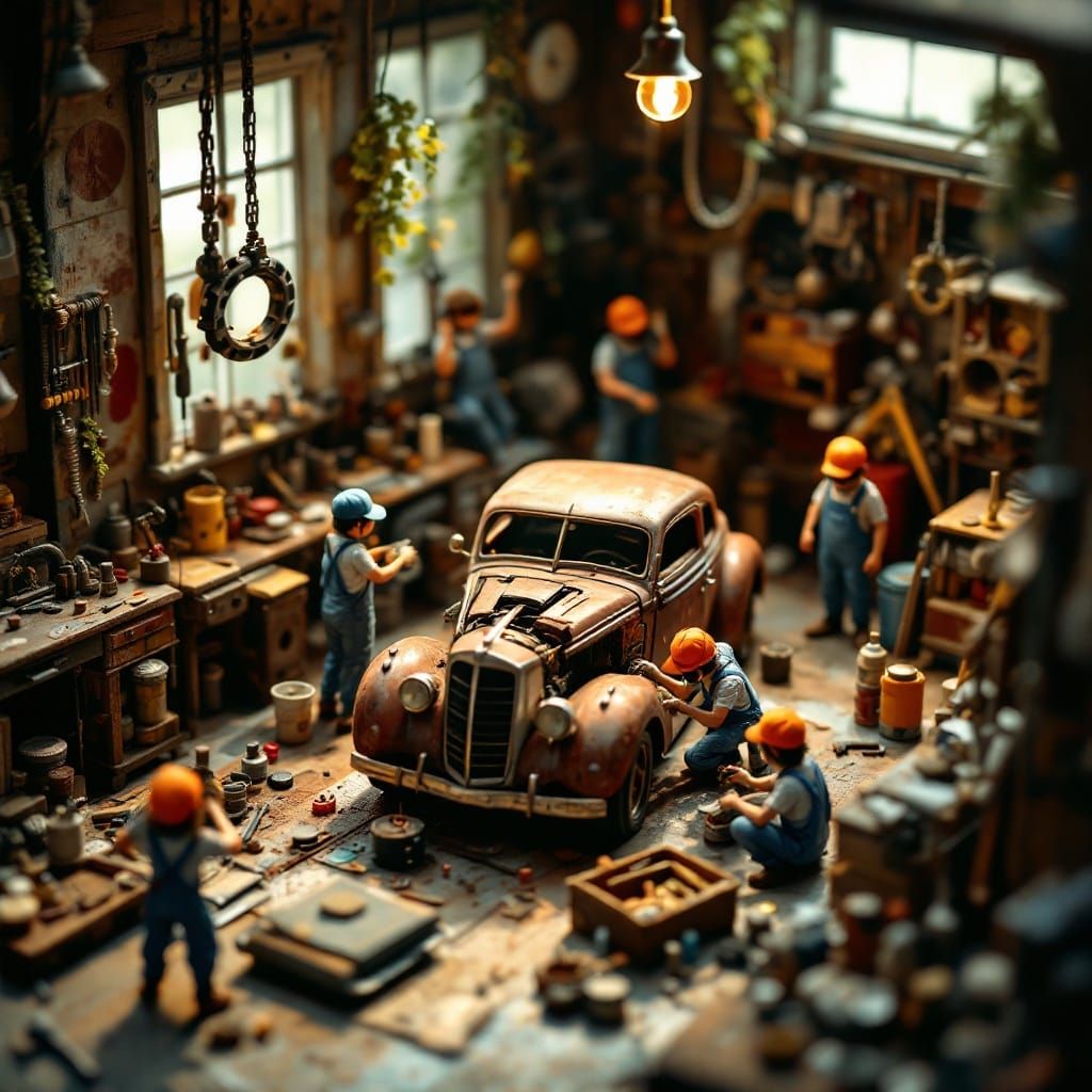 Miniature people fixing a car - Tiny Engineers Repair a Mini...
