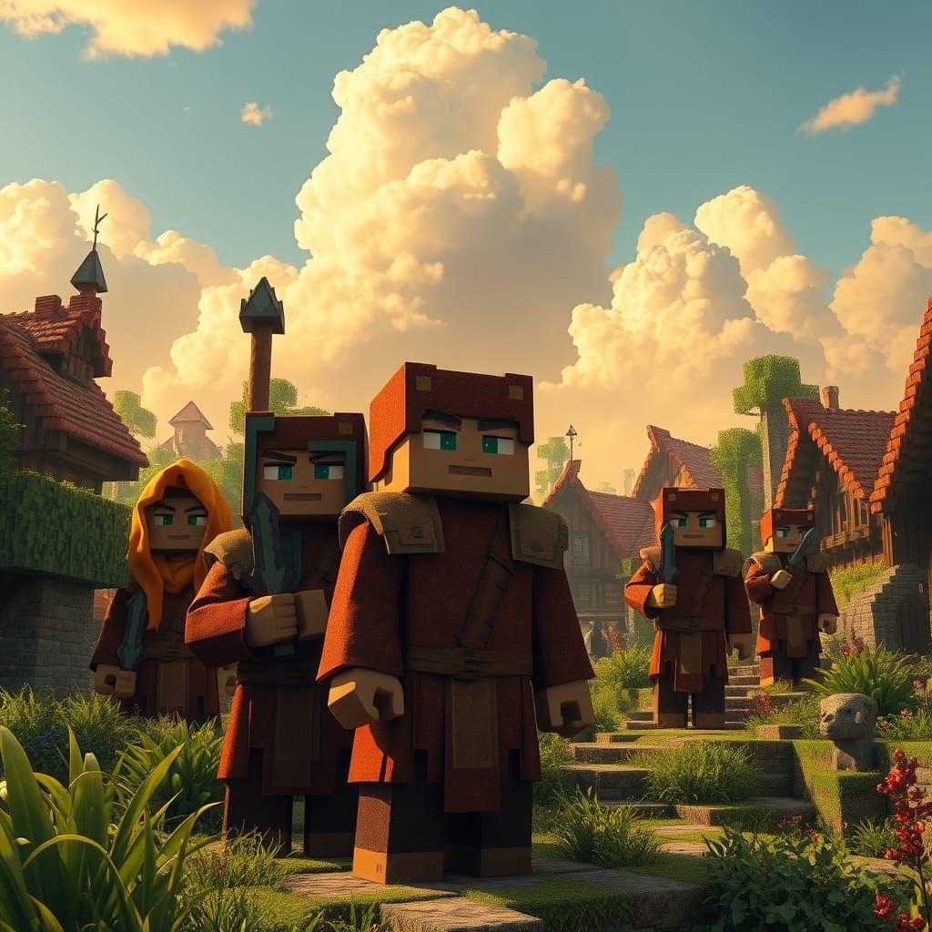 Minecraft Villagers in a Fantastical Medieval Vill... - AI Art