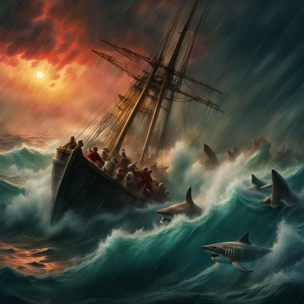 Outrunning the Sharks - AI Generated Artwork - NightCafe Creator