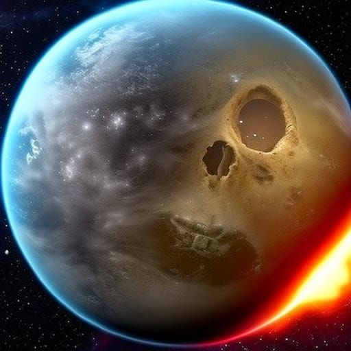 Skull, biting a floating planet in space - AI Generated Artwork ...