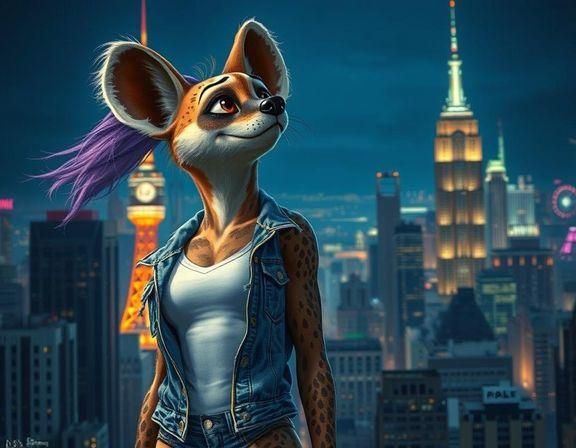 Scuzzy in the Big City - Futuristic City Nightscape with a F...