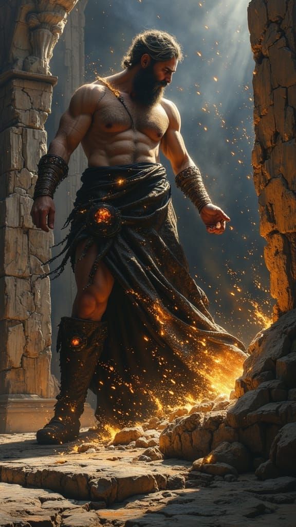 Mighty Greek God Battles Demons in Ancient Temple - AI Art