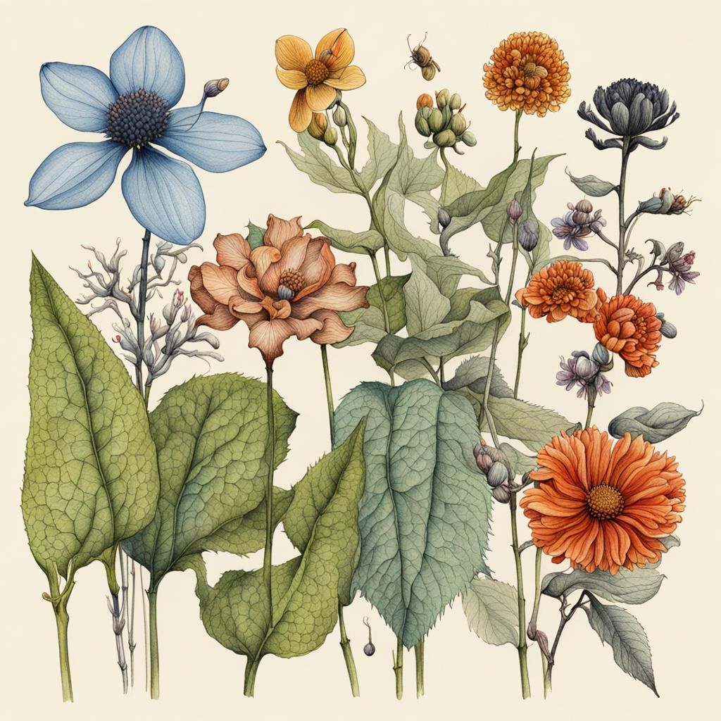 Botanical Ink Drawings - AI Generated Artwork - NightCafe Creator
