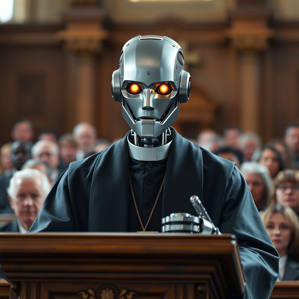 Dignified Robot Priest Delivers Sermon in Formal C... - AI Art