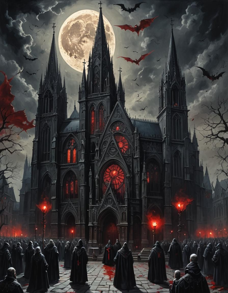 dark gothic blood moon vampire cathedral evil clergy - AI Generated ...