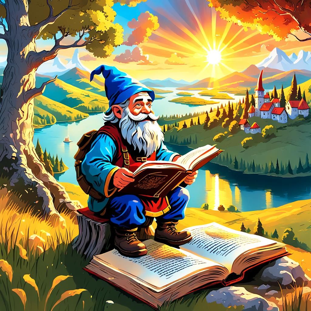 Kind Storyteller old bearded Gnome Dwarf Wizard Reading a fairytale ...