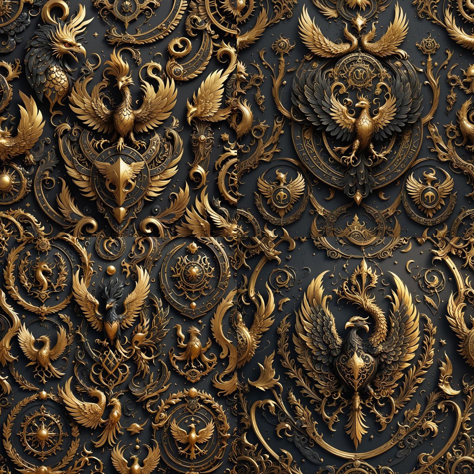 Black and gold Phoenix zodiac family code of arms - AI Generated ...