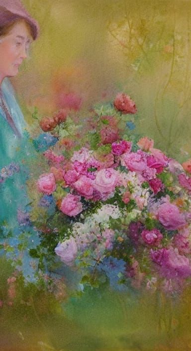 Watercolor style, rose bouquet - Watercolor style, rose bou...