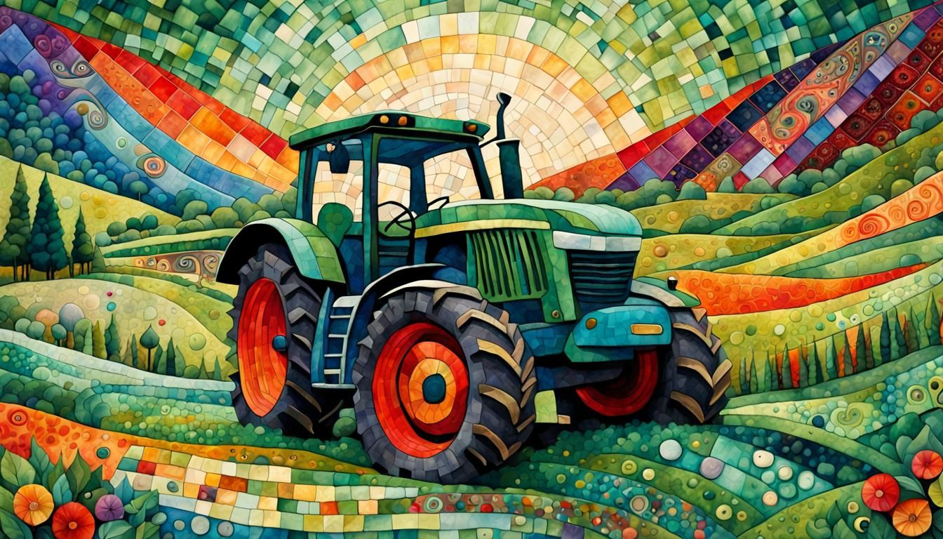 TRACTOR IN A TILED LANDSCAPE - AI Generated Artwork - NightCafe Creator