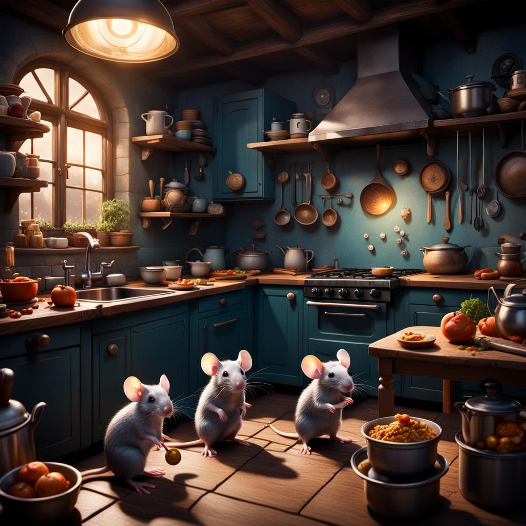 Mice In The Kitchen - AI Generated Artwork - NightCafe Creator