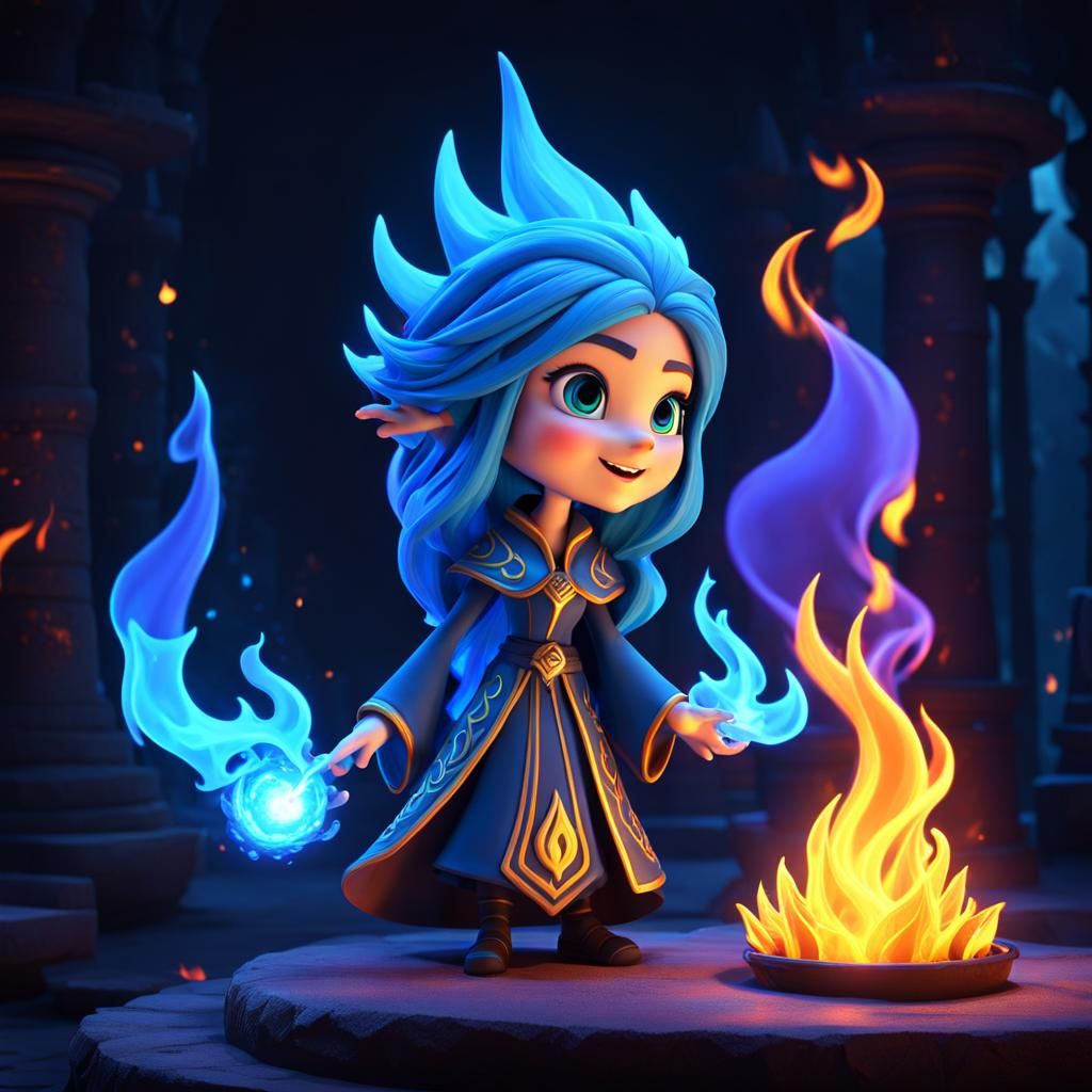 Blue fire girl sorceress - AI Generated Artwork - NightCafe Creator