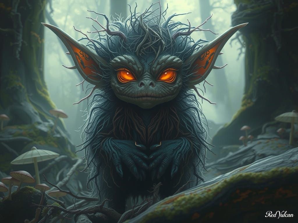 A mystical, dark-furred Fey creature, its piercing, Infrared eyes aglow ...