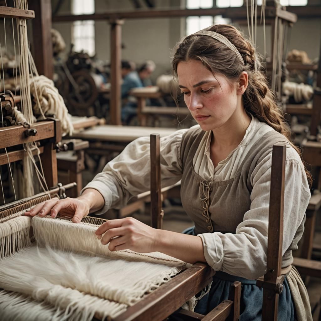 1700's Factory Worker at the Cotton Loom - AI Generated Artwork ...