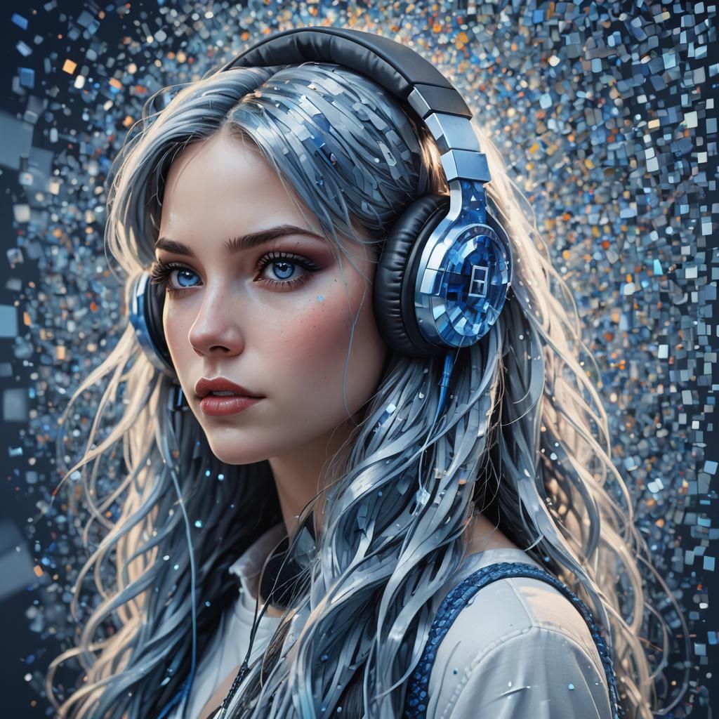 beautiful light blue pixel art portrait - AI Generated Artwork ...