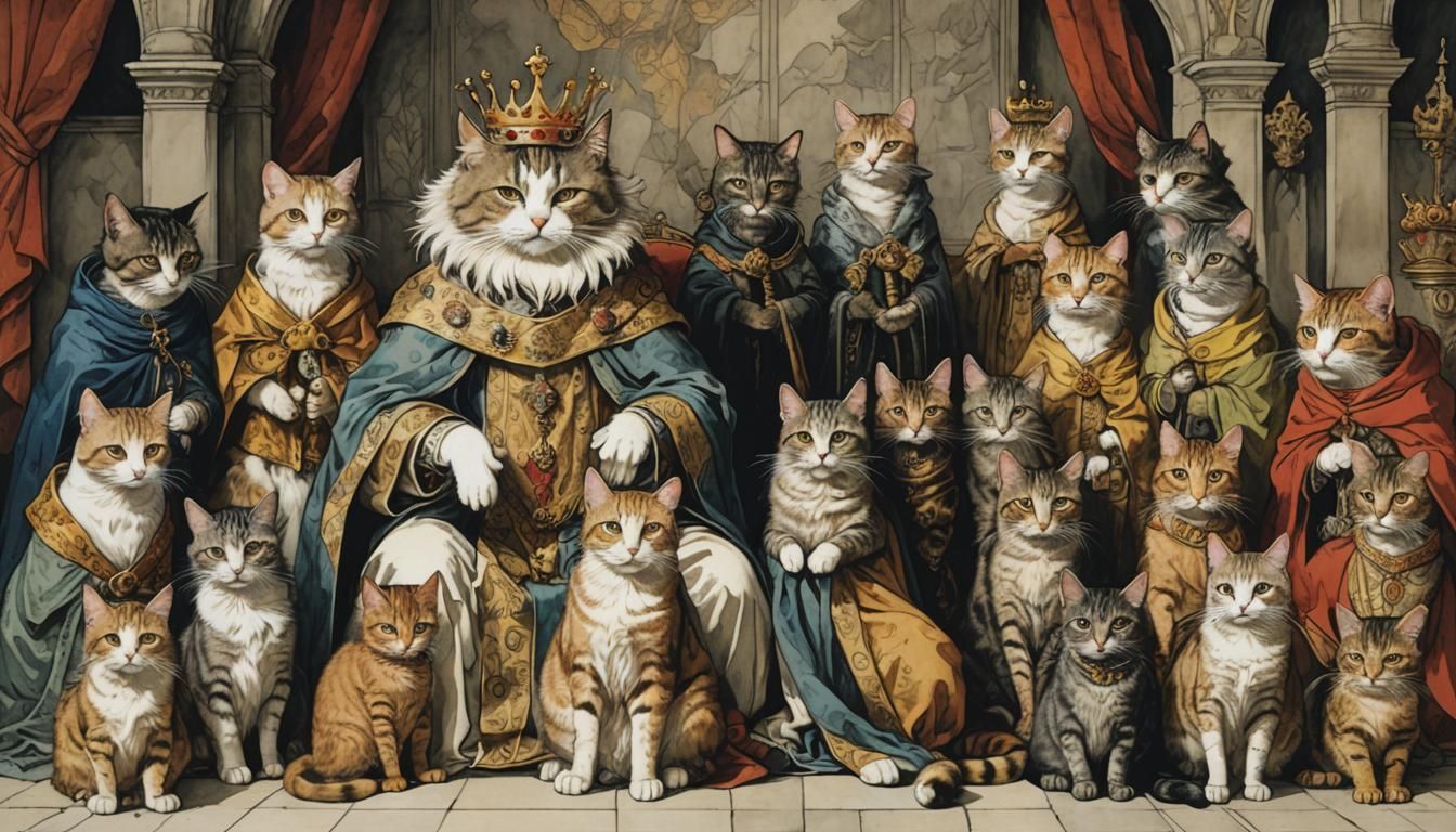 The Cat King and his subjects Wallpaper - AI Generated Artwork ...