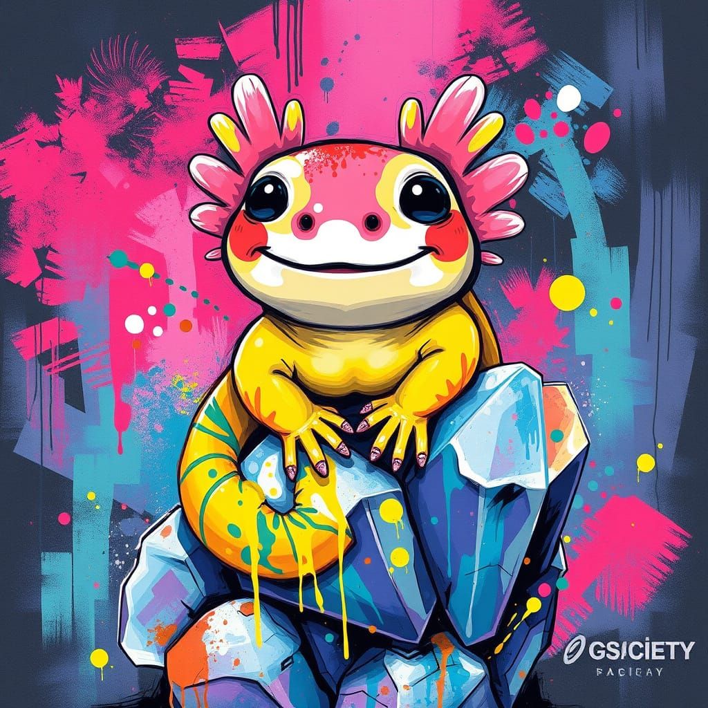 A happy little Axolotl - Vibrant Axolotl in Graffiti Art St...