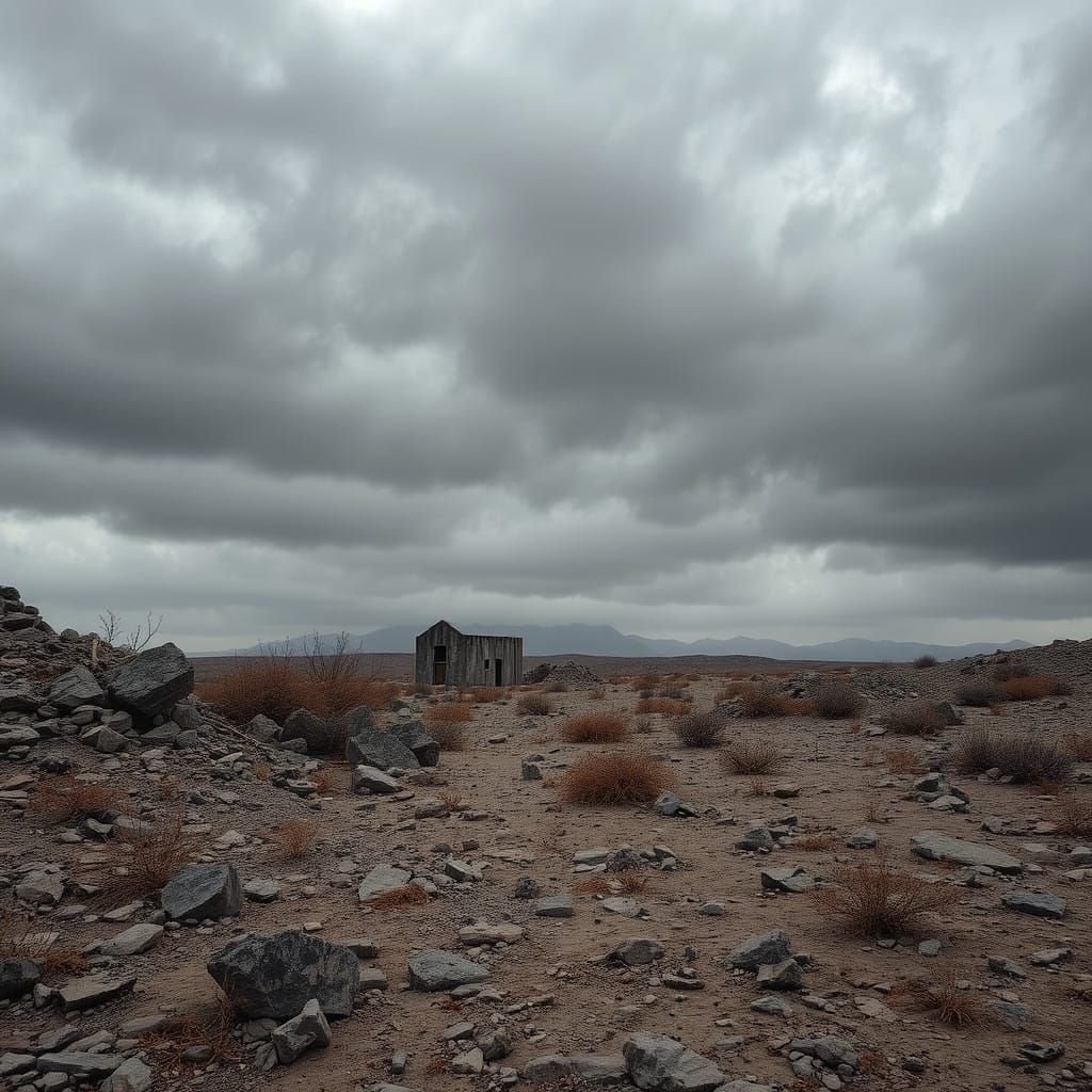 Desolation - Serenely Desolate Rocky Landscape Under Gray Ov...
