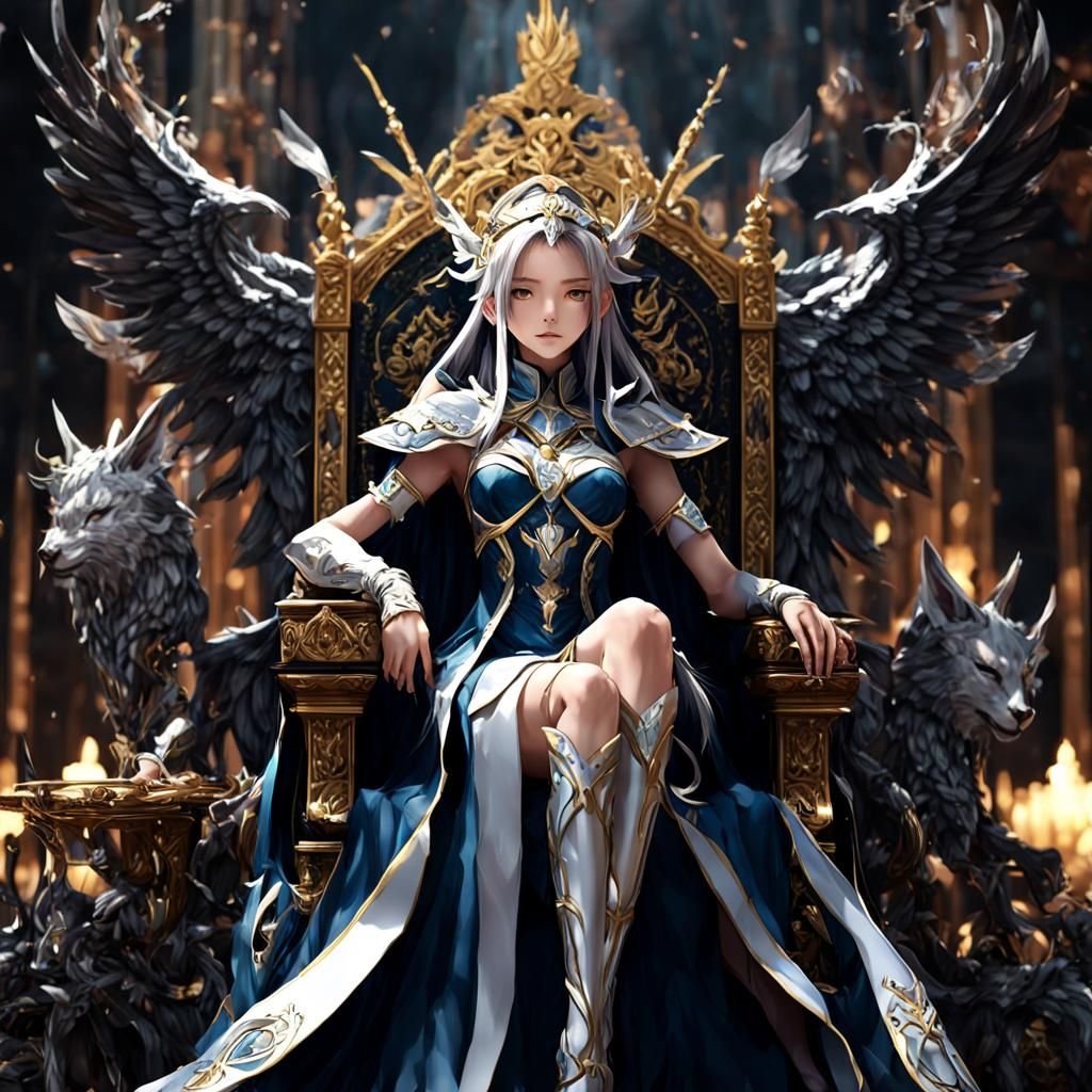 Anime-Inspired Wind Goddess on Throne, 3D Art - AI Art
