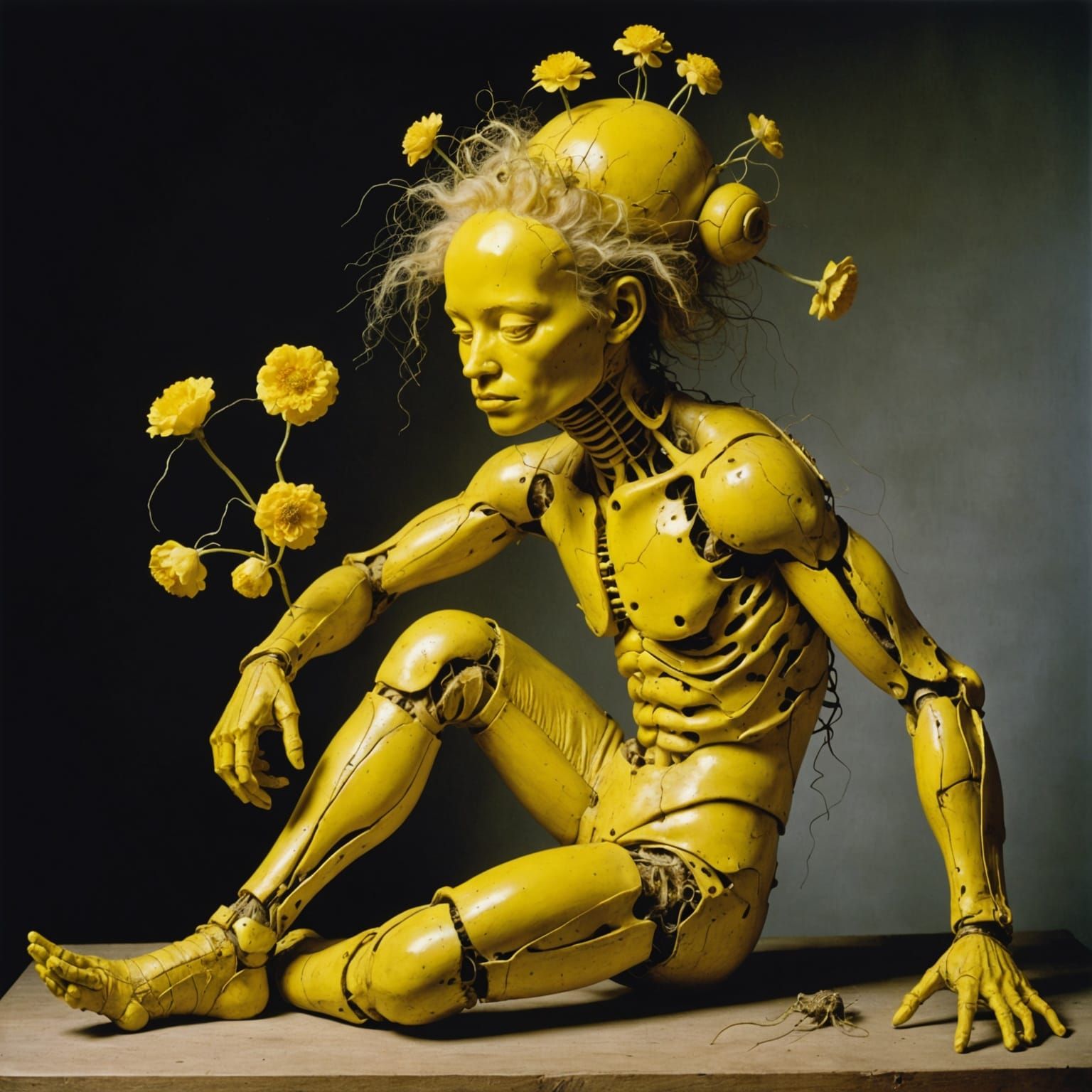 Distorted Figure in Yellow: A Grotesque Surrealist... - AI Art