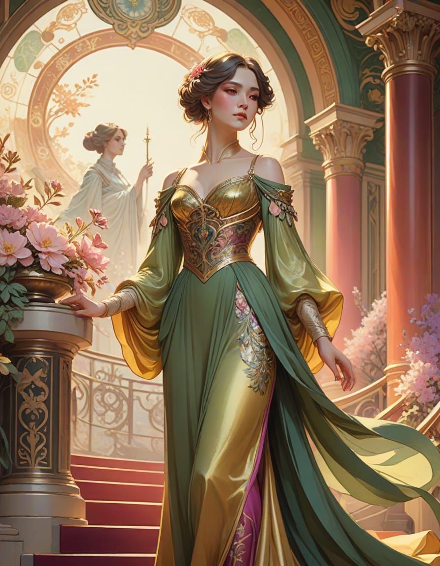 Ethereal Opera Singer in Art Nouveau Splendor - AI Art