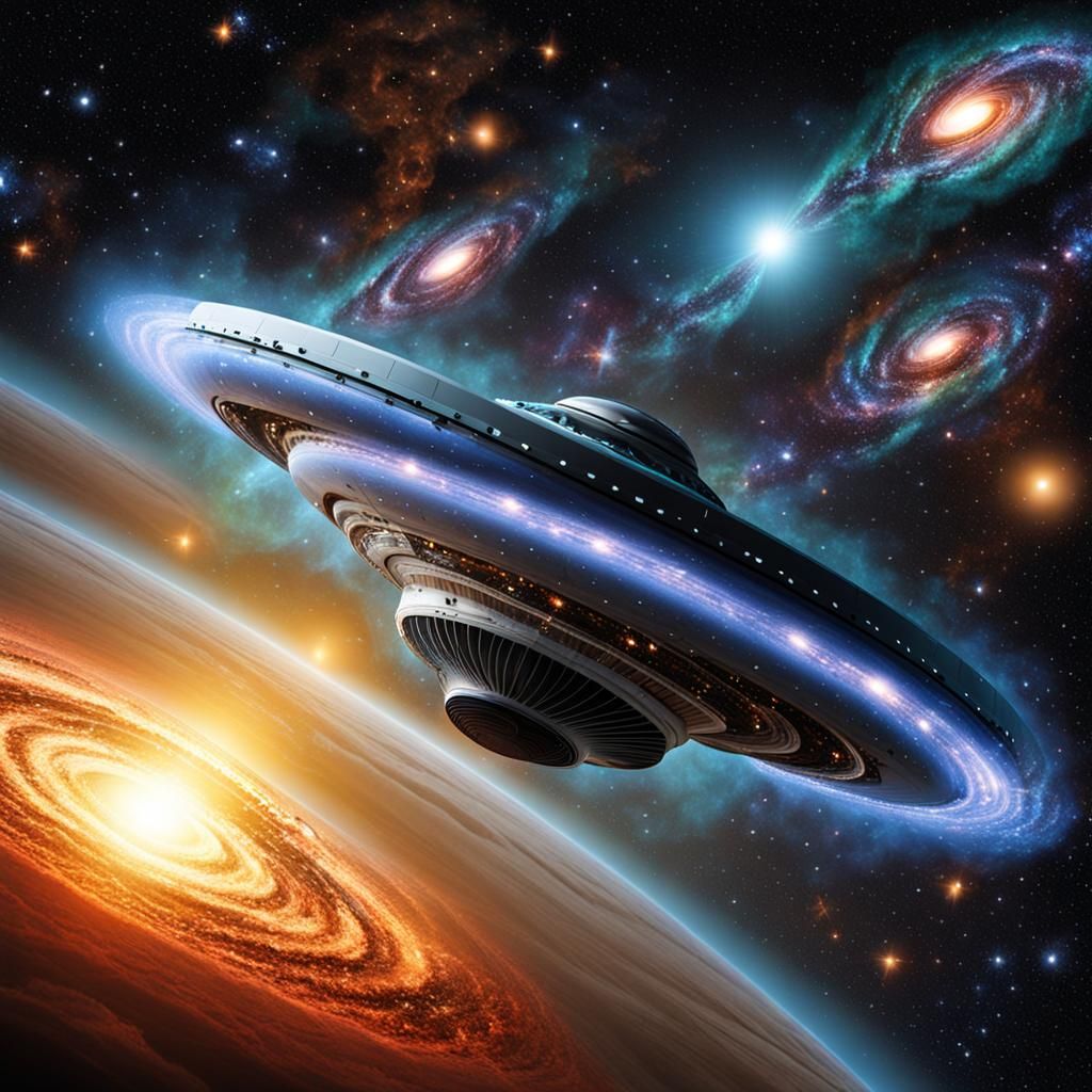 Galaxy forming life emerging UFO glides by - AI Generated Artwork ...
