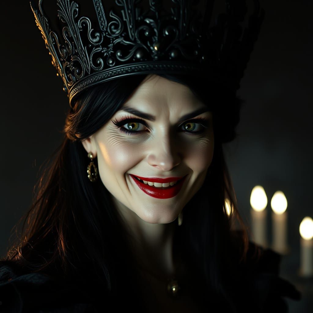 Mysterious Vampire Queen in Dark, Ornate Crown - AI Art