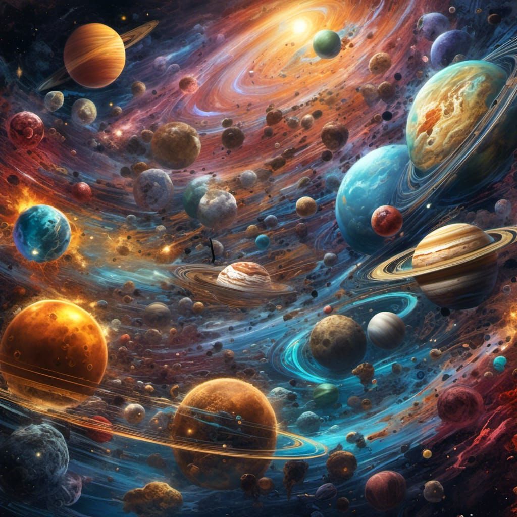 solar system with comets, planets and shining stars graffiti art ...